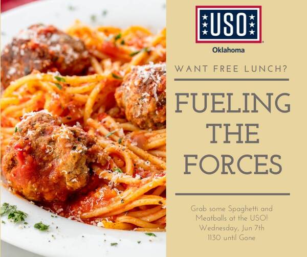 Fueling our Forces Free Lunch: Spaghetti and Meatballs • USO Oklahoma
